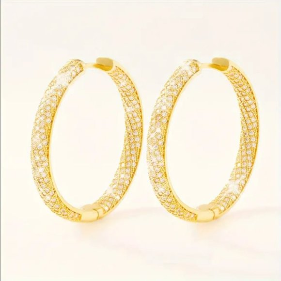 Jewelry | 14k Gold 2ct Diamond Hoop Earrings Womens Studded Hoops ...